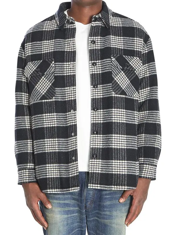 Celine Quilted Overshirt In Checked Wool - Black