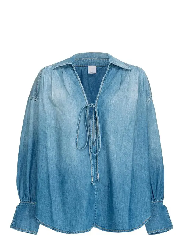 Pinko Front-tied V-neck Denim Blouse - Blue