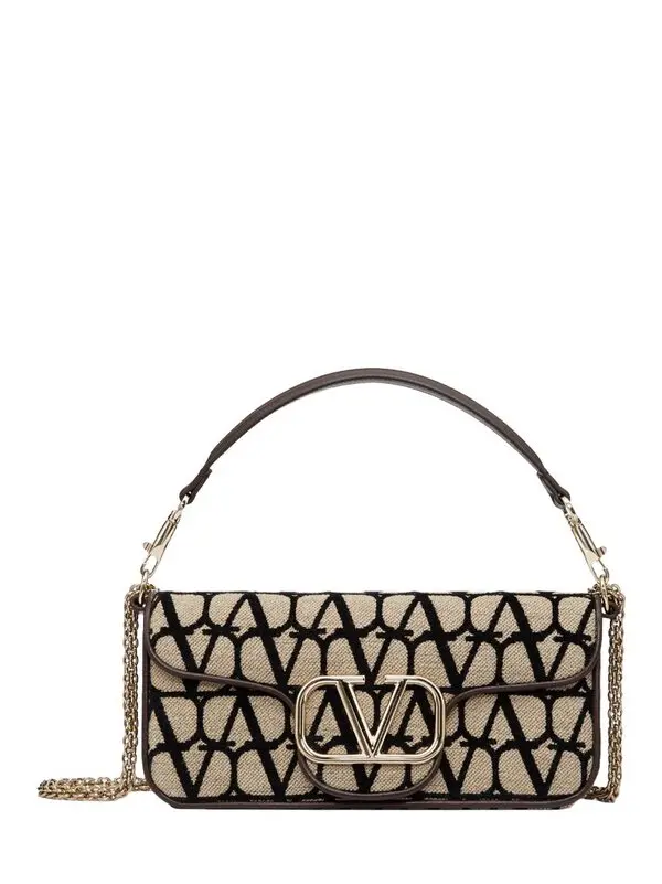 Valentino Garavani Monogram Logo Plaque Shoulder Bag - Beige/black