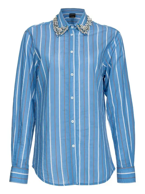 Pinko Striped Shirt With Embellished Collar - Blue