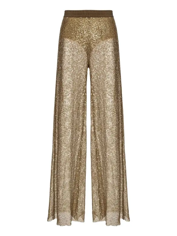 Pinko Sequined Mesh Wide Leg Pants - Green