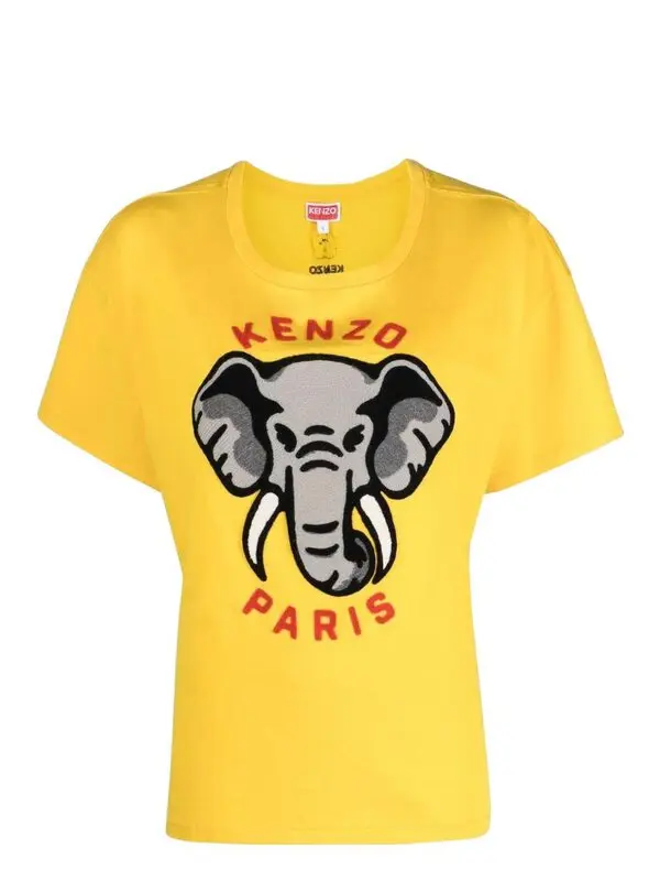 Kenzo Motif Embroidered Crewneck T-shirt - Yellow