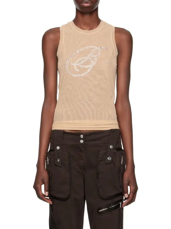 Blumarine Elastic Mesh Vest With Rhinestone Logo - Croissant