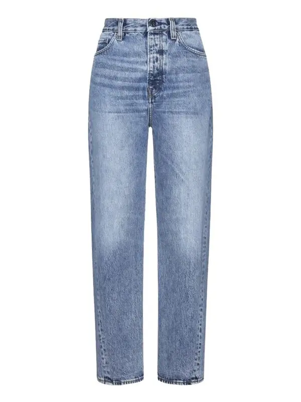 TOTEME Straight Leg Jeans With Logo Patch - Gray