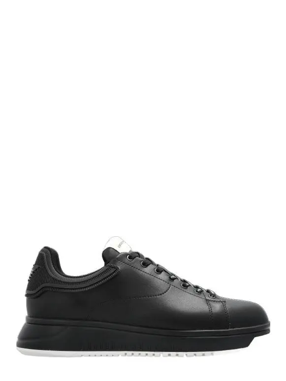 Emporio Armani Round Toe Lace-up Sneakers - Black