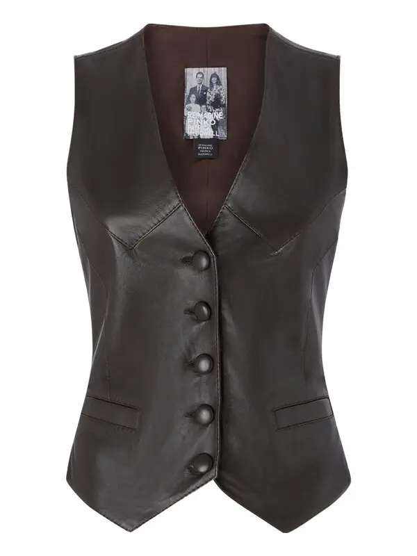 Pinko Single-breasted Leather Vest - Black