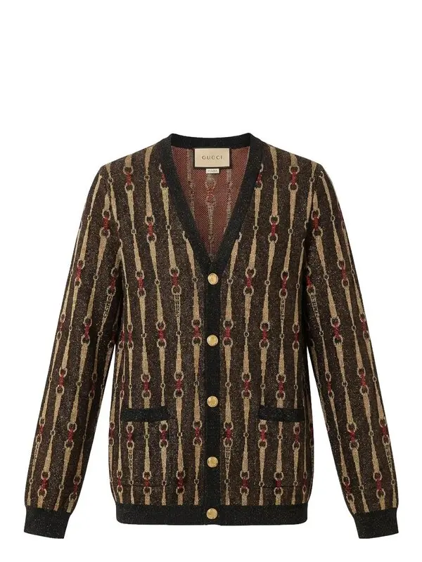 Gucci Horsebit Jacquard V-neck Cardigan - Black