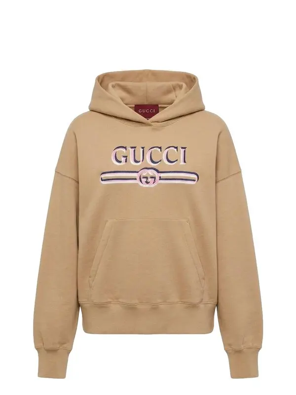 Gucci Logo Printed Hoodie - Camel