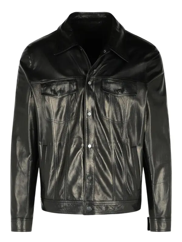 SALVATORE SANTORO Press Stud Leather Shirt Jacket - Black
