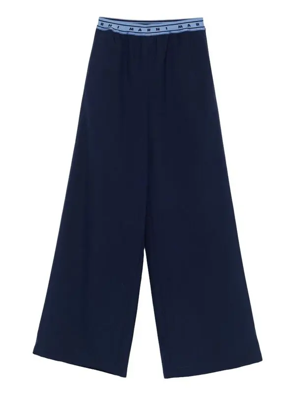 Marni Logo-band Wide-leg Trousers - Light Navy