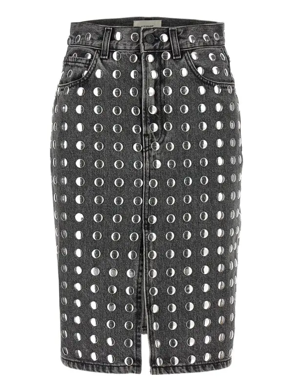 HAIKURE Studded High-waist Denim Skirt - Medium Grey
