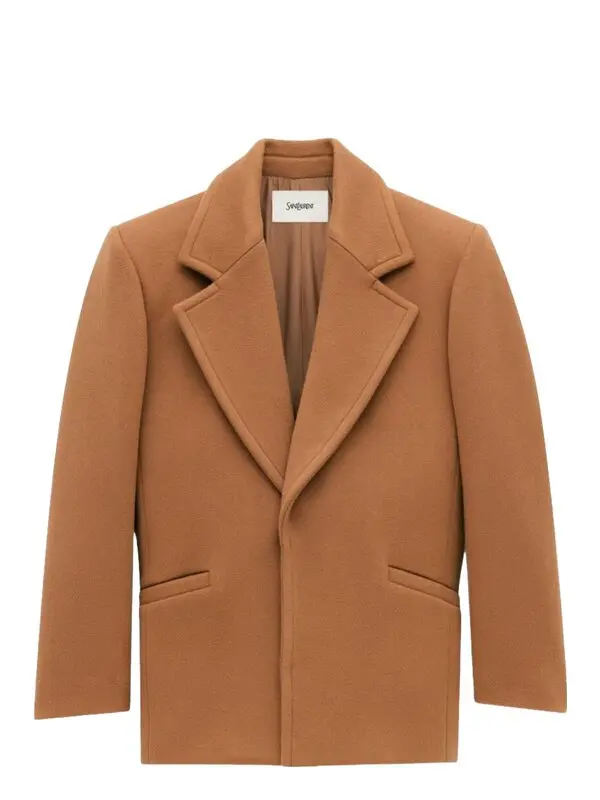 Saint Laurent Single-breasted Coat With Notched Lapel - Camel