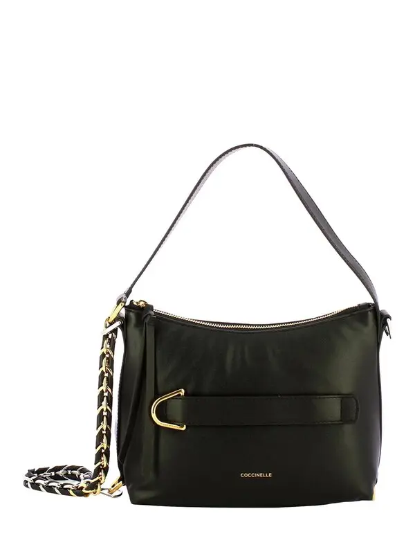 COCCINELLE Logo Printed Zipped Shoulder Bag - Black