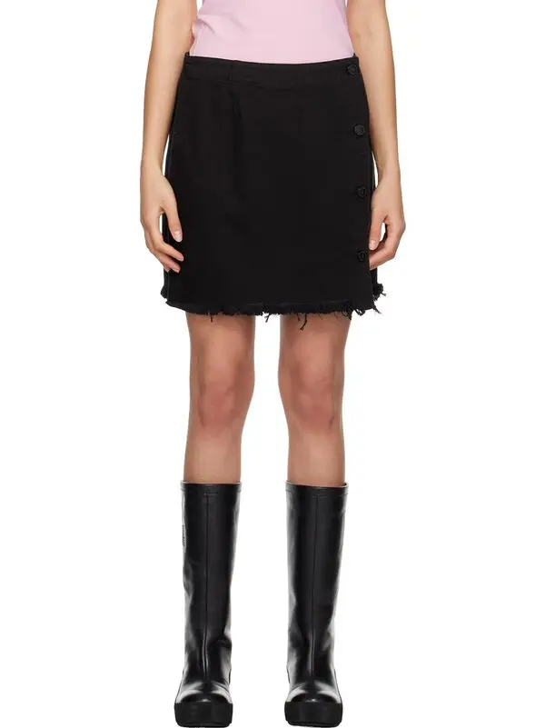 Raf Simons Button Embellished Frayed Hem Denim Mini Skirt - Black