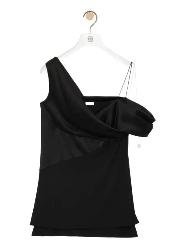 Loewe Draped Top In Satin And Crepe Jersey - Black