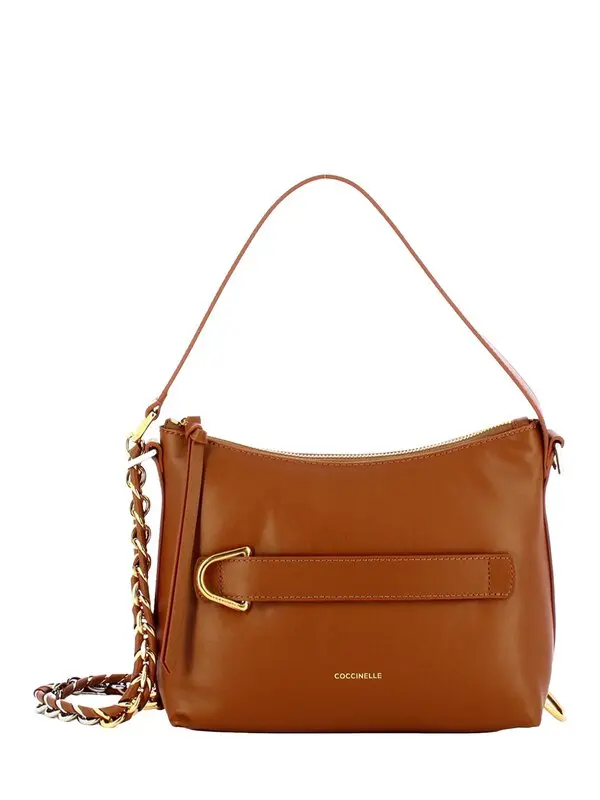 COCCINELLE Logo Printed Zipped Shoulder Bag - Brown