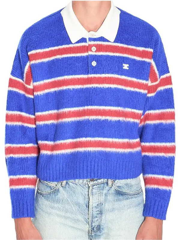 Celine Striped Cotton Polo Sweater - Blue Red And White