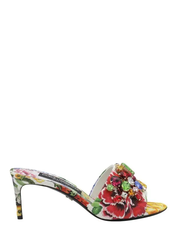 Dolce & Gabbana Floral Embellished Slip-on Mules - Multicolor