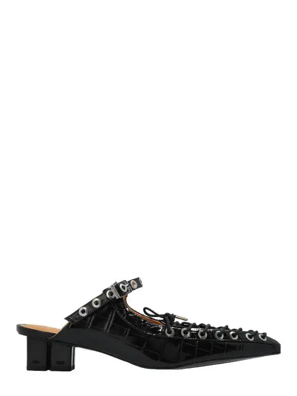 GANNI Lace-up Oleatex Mules - Black
