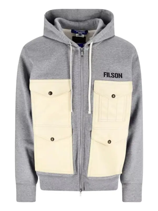 Junya Watanabe Zip-up Hooded Jacket With Logo Detail - Gray
