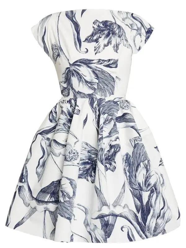 Erdem Short-sleeve Floral-print Mini Dress - White