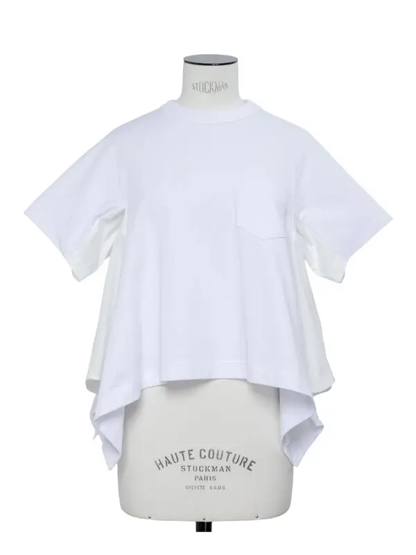 Sacai Lightweight Jersey T-shirt With Chest Pocket And Asymmetrical Hem - White