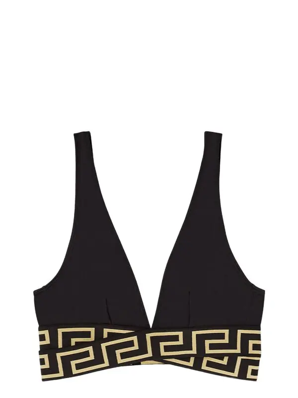 Versace Greca Printed Crossover Bikini Top - Black