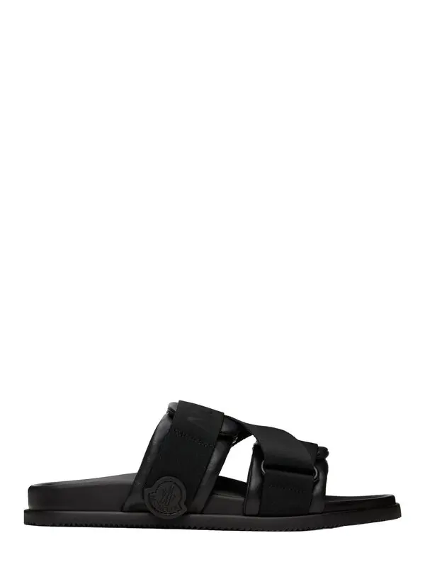Moncler Grained Leather Summer Slides - Black