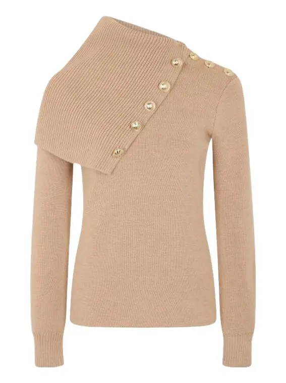 Rabanne Oversized Turtleneck Jumper With Embellished Buttons - Beige