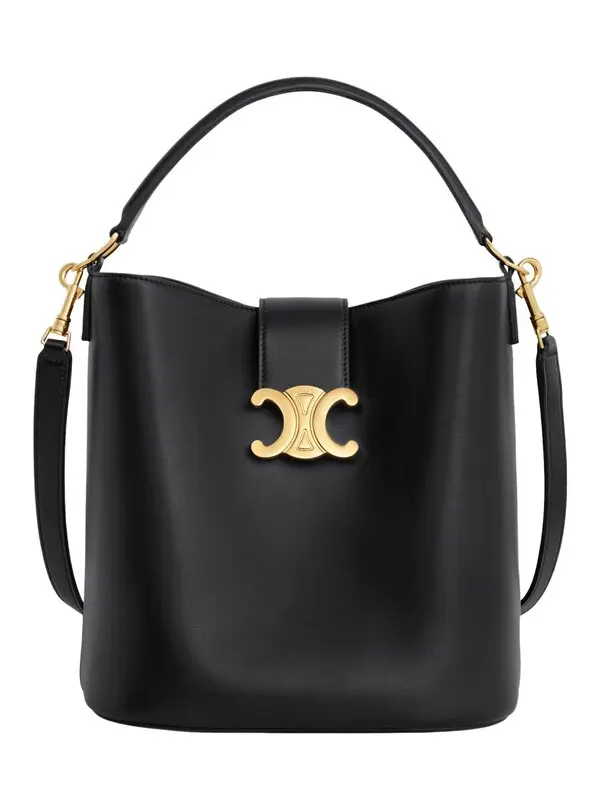 Celine Medium Bucket Bag In Smooth Calfskin With Triomphe Clasp - Black