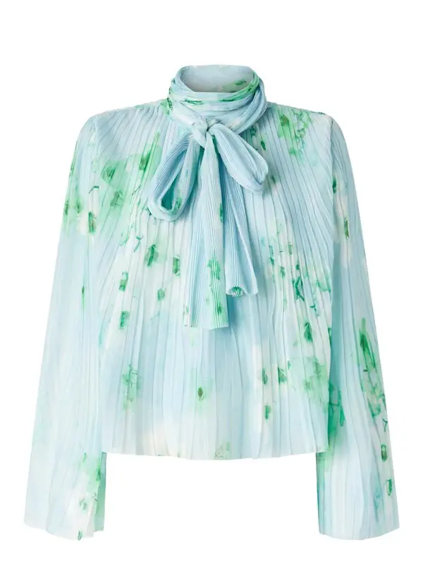 Pinko Floral Print Blouse With Scarf Detail - Blue