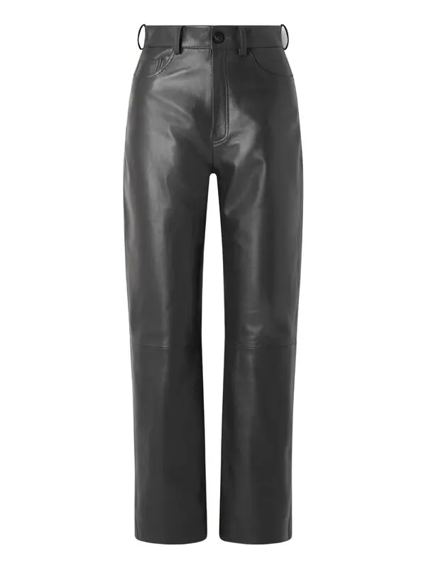 Tove Patchwork Leather Straight Leg Pants - Black