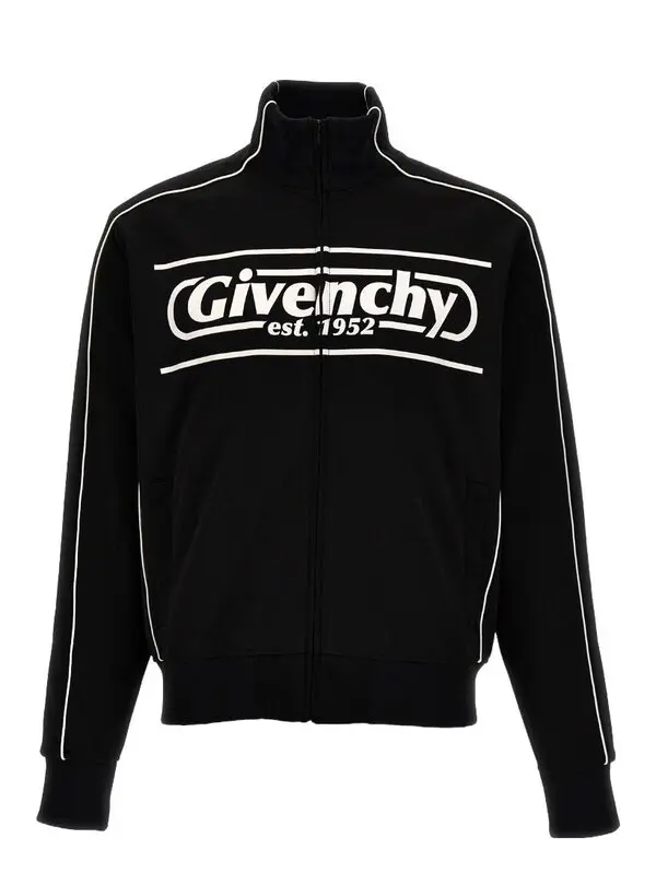Givenchy Zipper Sweater With Vertical Collar And Logo - Black