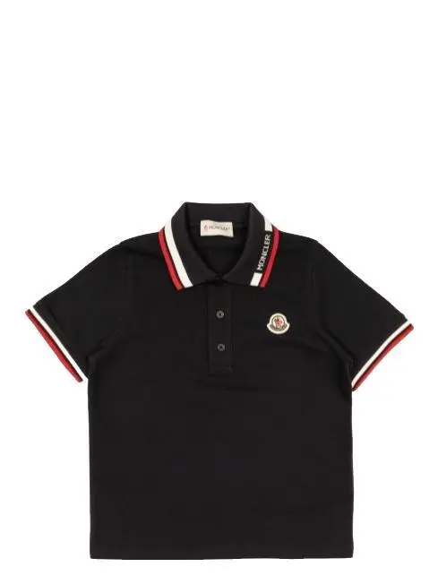 Moncler Tricolour-trimmed Piquet Polo Shirt - Midnight Blue