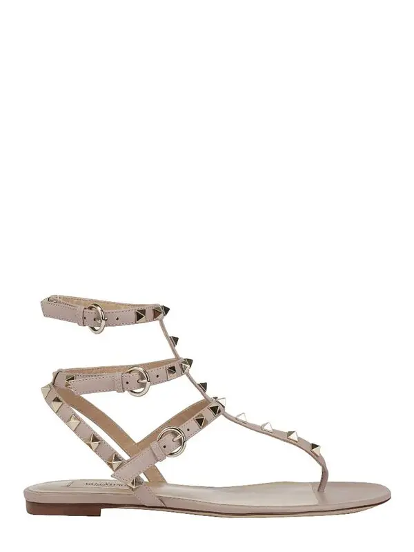Valentino Garavani Rockstud Open Toe Flat Sandals - Nude