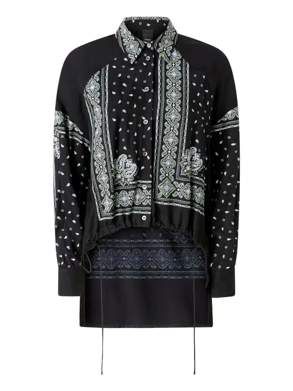Pinko Graphic Pattern Button-up Shirt With Asymmetric Hem - Black/lime
