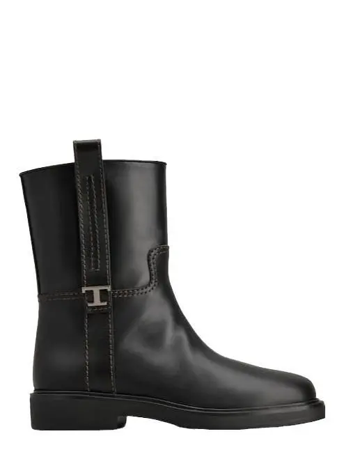 TOD'S Round Toe Ankle Boots With Side Straps And Logo Detail - Black