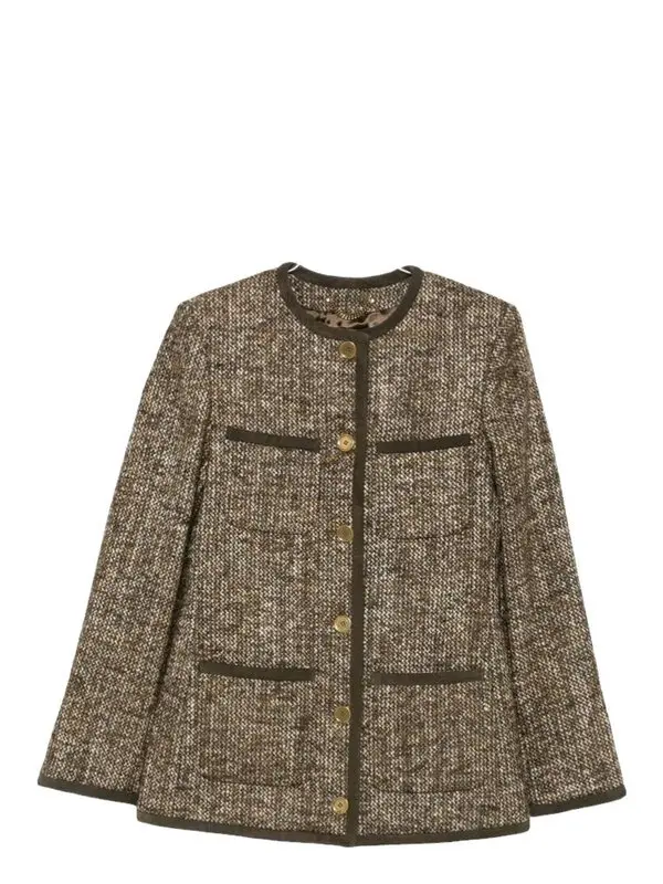 GOLDEN GOOSE Textured Crewneck Buttoned Tweed Jacket - Brown