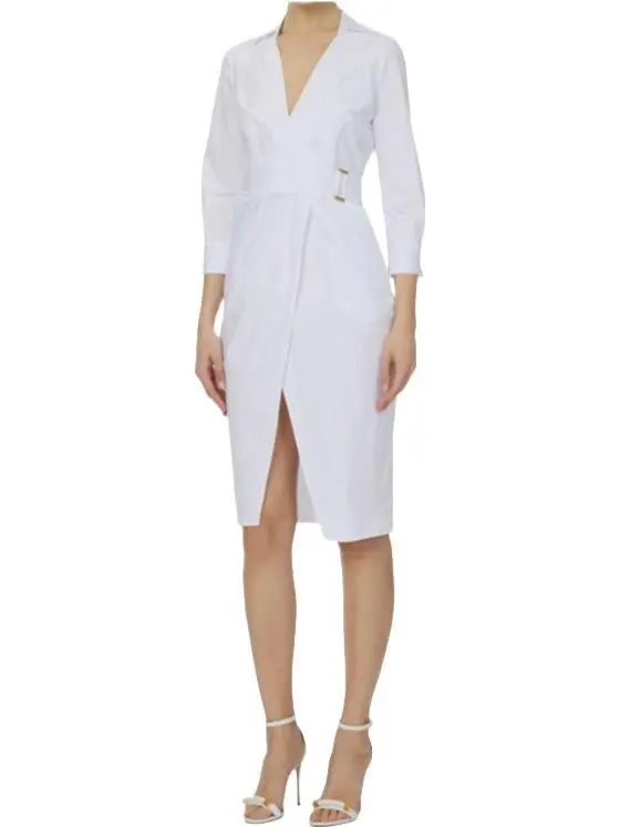 Elisabetta Franchi Wraparound Midi Dress With Embellished Cuffs - Ivory