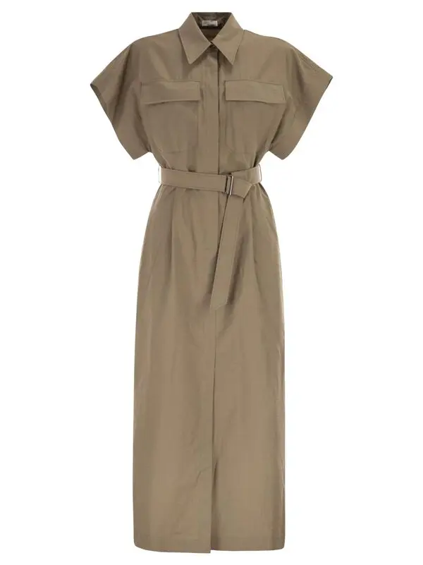 Brunello Cucinelli Short Sleeve Belted Dress - Brown