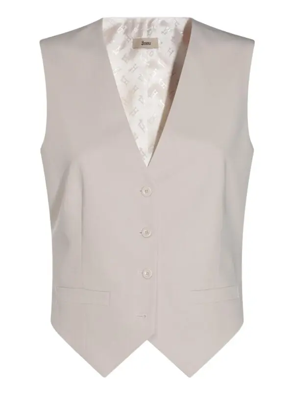 Herno Logo Jacquard V-neck Waistcoat - Light Beige