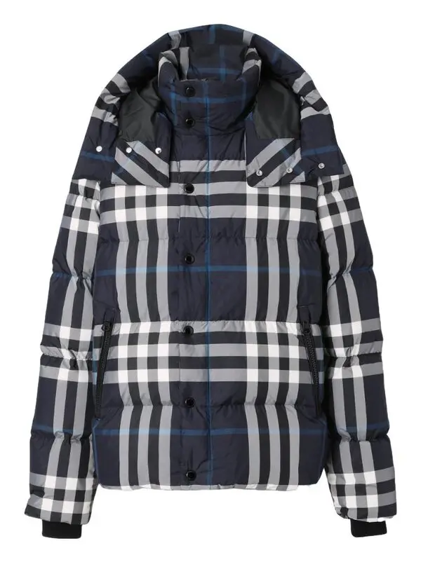 Burberry Checked Hooded Down Puffer Jacket - Black