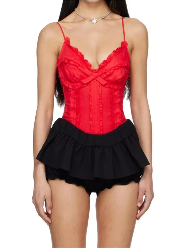 SHUSHU/TONG Bodysuit With Ruffled Bow Detail - Red