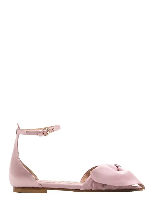 Red Valentino Crochet Ruffled Flat Sandals With Ankle Strap - Pink
