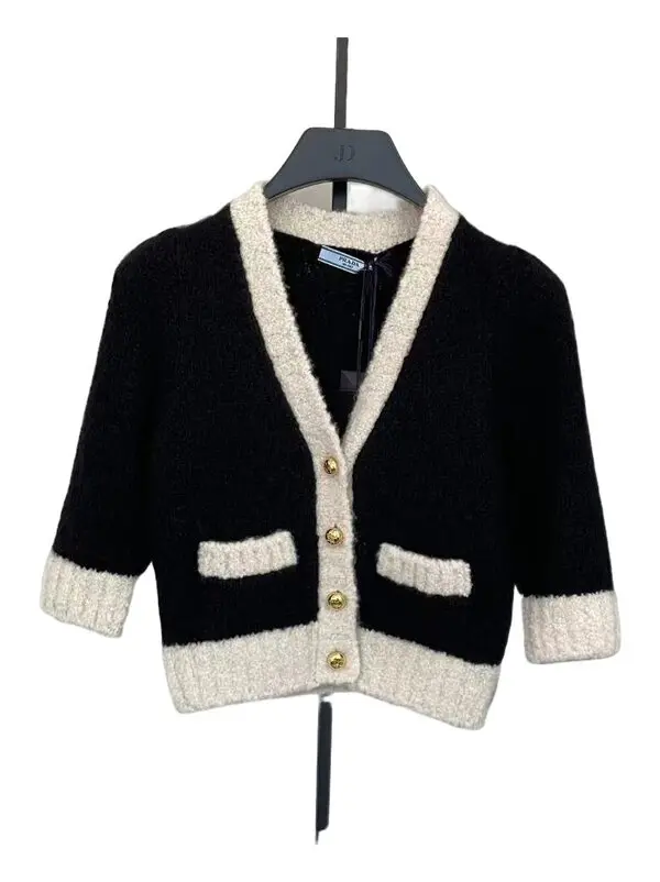 Prada V-neck Cropped Button-front Cardigan - Black / White