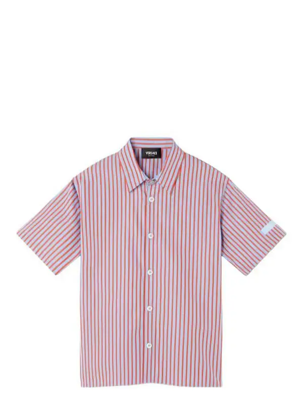 Versace Striped Cotton-poplin Short-sleeve Shirt - Light Blue/red