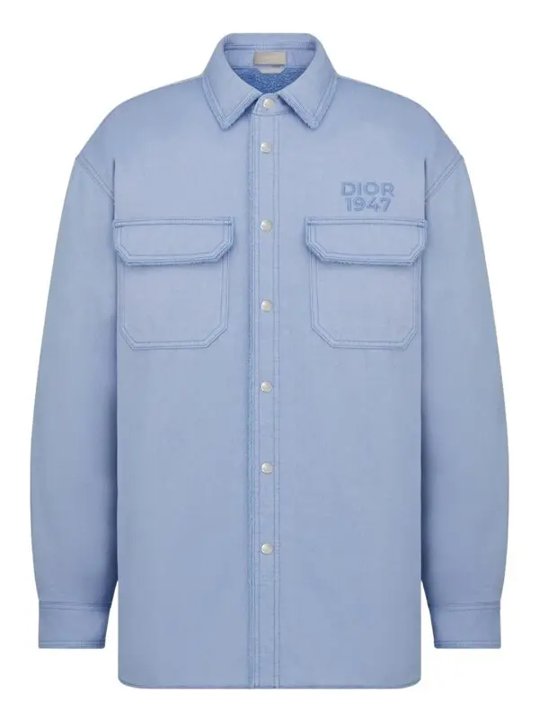 Dior 1947 Logo Embroidered Long-sleeved Overshirt - Blue