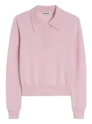 JIL SANDER Long Sleeve Knitted Polo Top - Candy Pink
