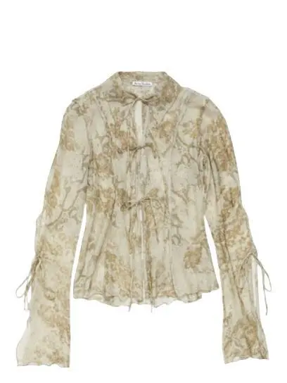 Acne Studios Floral Print Semi-sheer Shirt - Light Beige