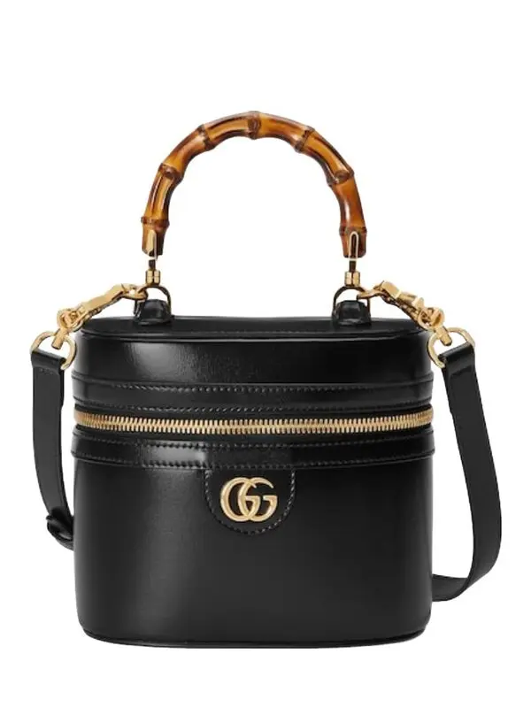 Gucci Bamboo Logo Plaque Mini Top Handle Bag - Black